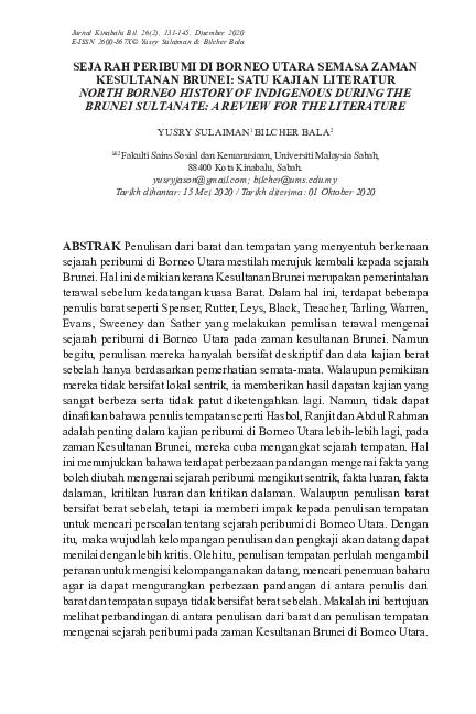 (PDF) NORTH BORNEO HISTORY OF INDIGENOUS DURING THE BRUNEI SULTANATE: A ...