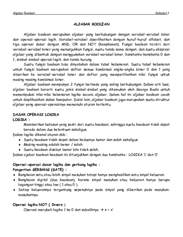 (DOC) Aljabar Boolean