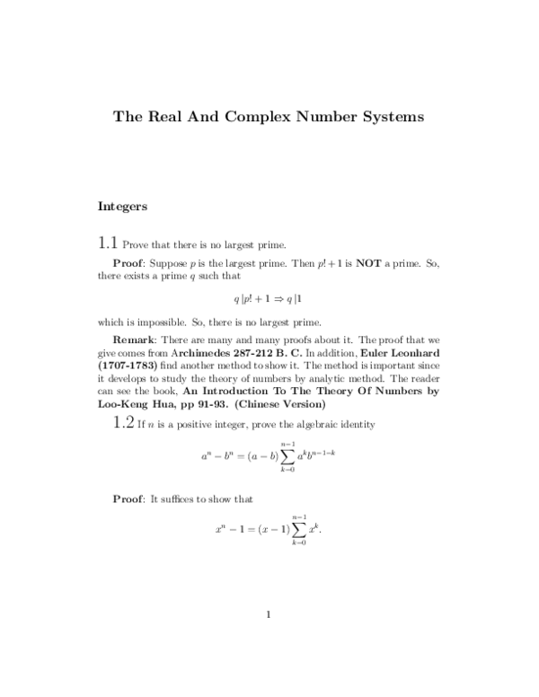 (PDF) The Real And Complex Number Systems Integers | Pit sahot ...