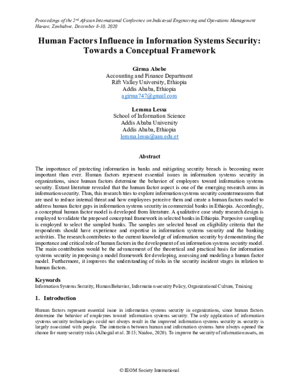 (PDF) Human Factors Influence in Information Systems Security: Towards ...