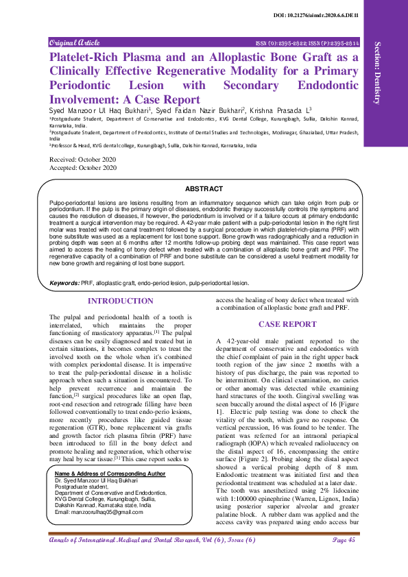(PDF) Dentistry Platelet-Rich Plasma and an Alloplastic Bone Graft as a ...