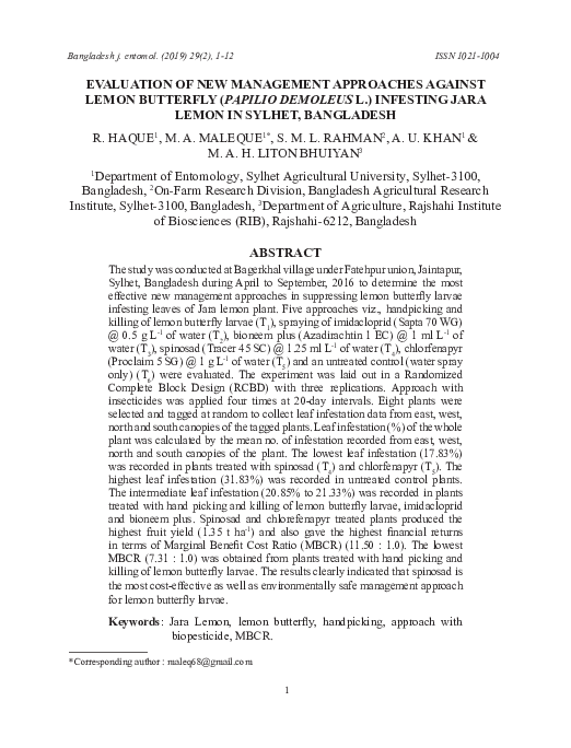 (PDF) EVALUATION OF NEW MANAGEMENT APPROACHES AGAINST LEMON BUTTERFLY ...