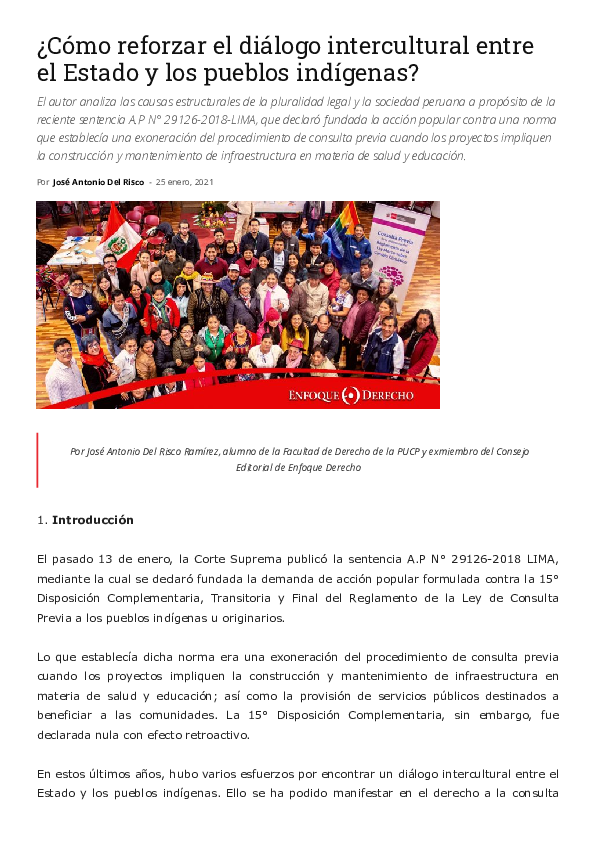 (PDF) ¿Cómo reforzar el diálogo intercultural entre el Estado y los ...