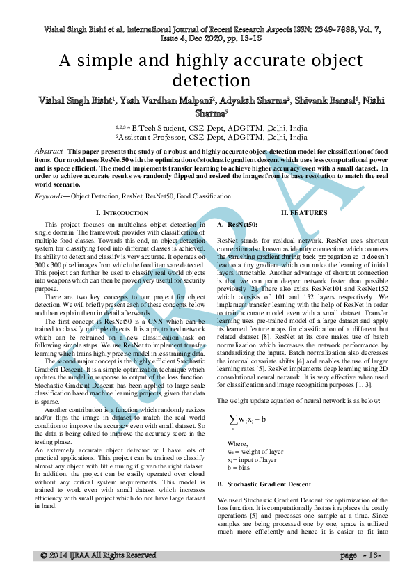 (PDF) A simple and highly accurate object detection