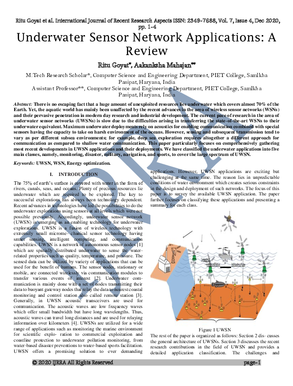(PDF) Underwater Sensor Network Applications: A Review
