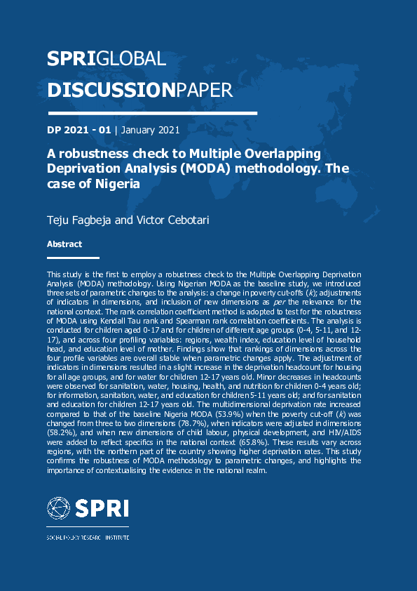 Pdf A Robustness Check To Multiple Overlapping Deprivation Analysis 9347