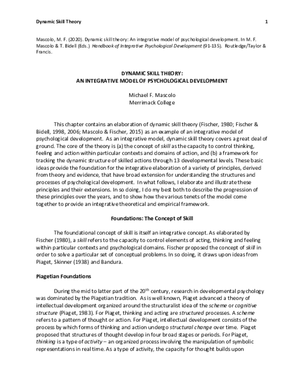 (PDF) Dynamic Skill Theory: An Integrative Theory of Psychological ...