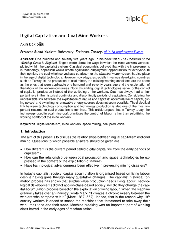 (PDF) Digital Capitalism and Coal Mine Workers