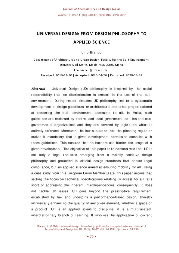 (PDF) Universal design: from design philosophy to applied science