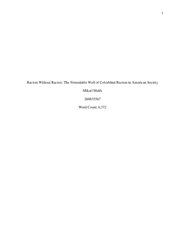(PDF) Racism Without Racists: The Formidable Wall of Color-blind Racism in American Society