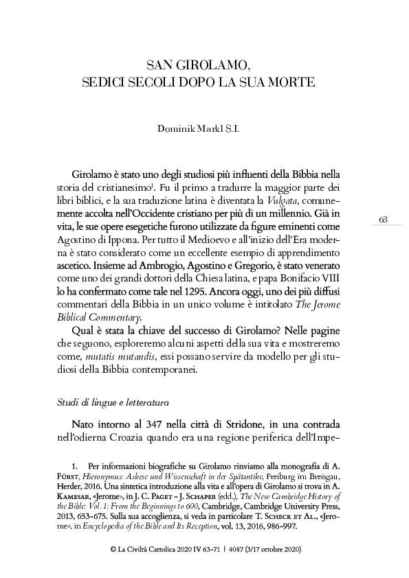 (PDF) Markl, Dominik, “San Girolamo, sedici secoli dopo la sua morte ...