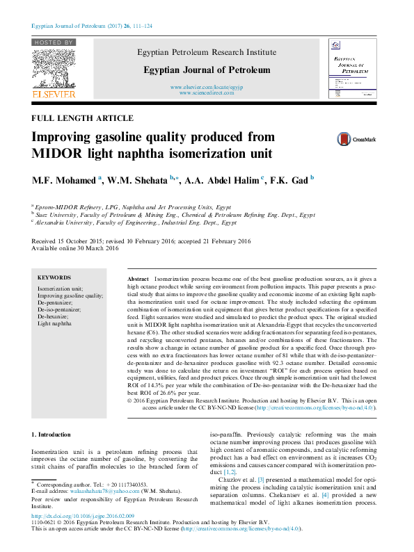 (PDF) Improving gasoline quality produced from MIDOR light naphtha ...