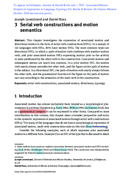 (PDF) Serial verb constructions and motion semantics