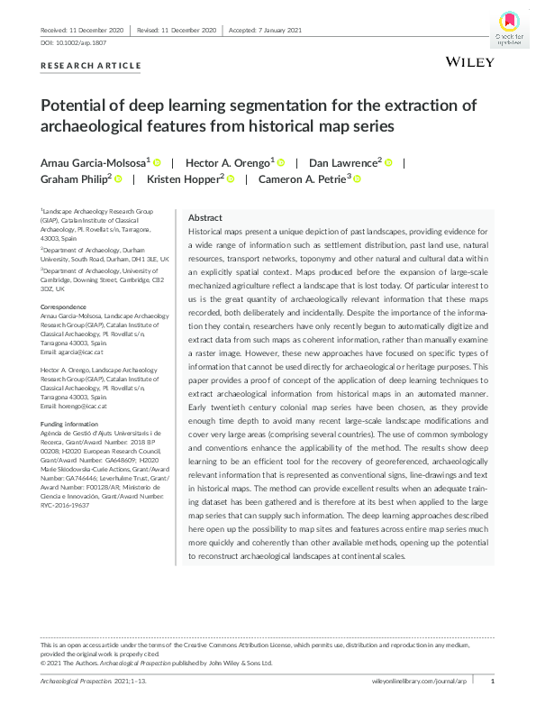 (PDF) Potential of deep learning segmentation for the extraction of archaeological features from ...
