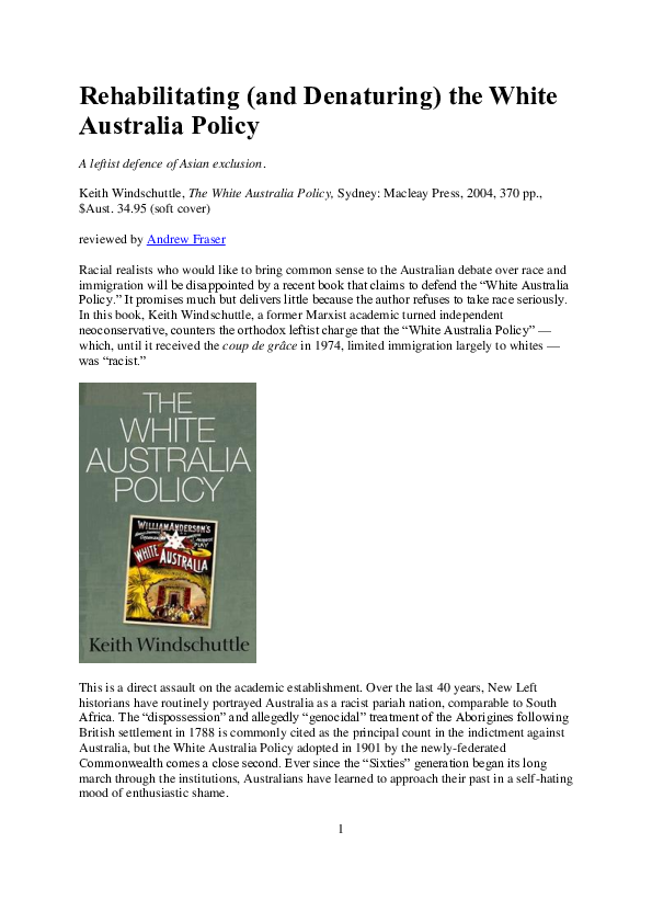 (PDF) Rehabilitating (and Denaturing) the White Australia Policy