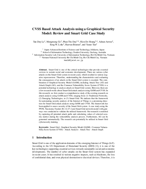 (PDF) CVSS Based Attack Analysis using a Graphical Security Model: Review and Smart Grid Case Study