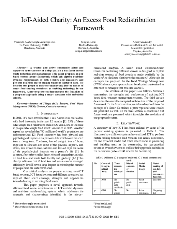 (PDF) IoT-Aided Charity: An Excess Food Redistribution Framework