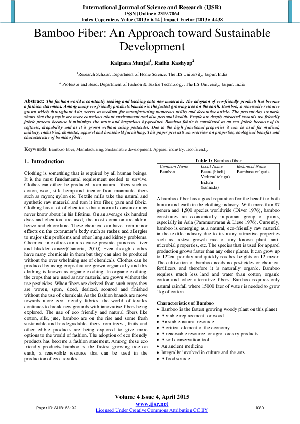 (PDF) Bamboo Fiber: An Approach toward Sustainable Development
