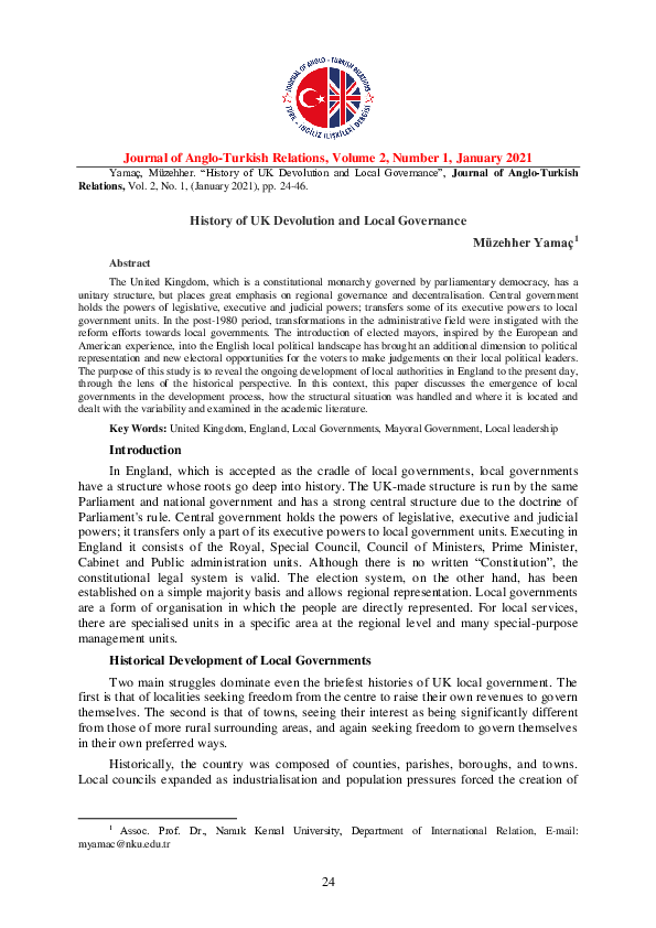 (PDF) History of UK Devolution and Local Governance
