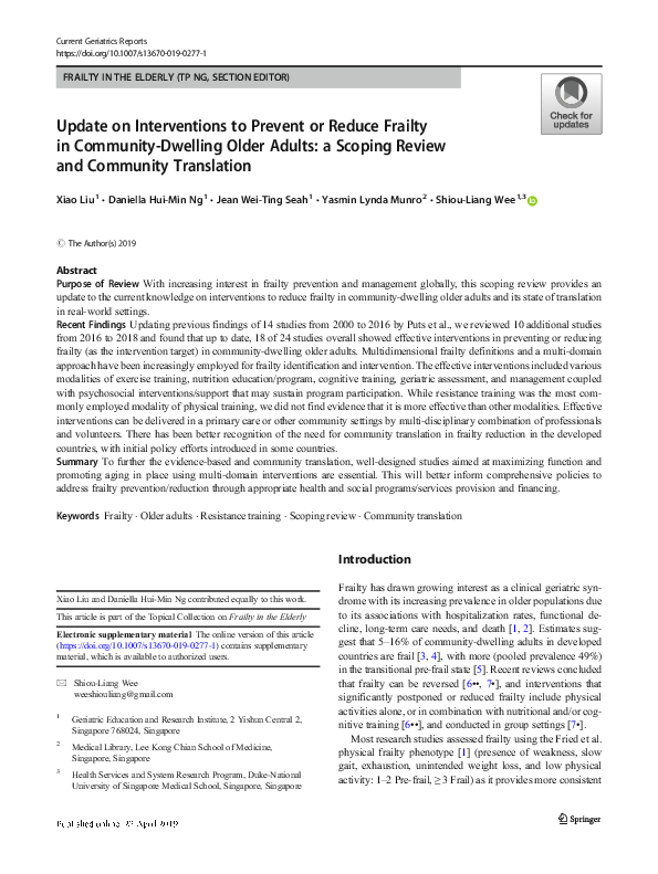 (PDF) Update on Interventions to Prevent or Reduce Frailty in Community ...