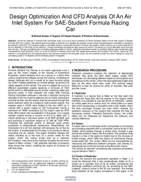 (PDF) Design Optimization And CFD Analysis Of An Air Inlet System For ...