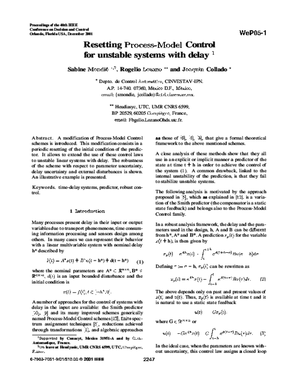 (PDF) Resetting process-model control for unstable systems with delay