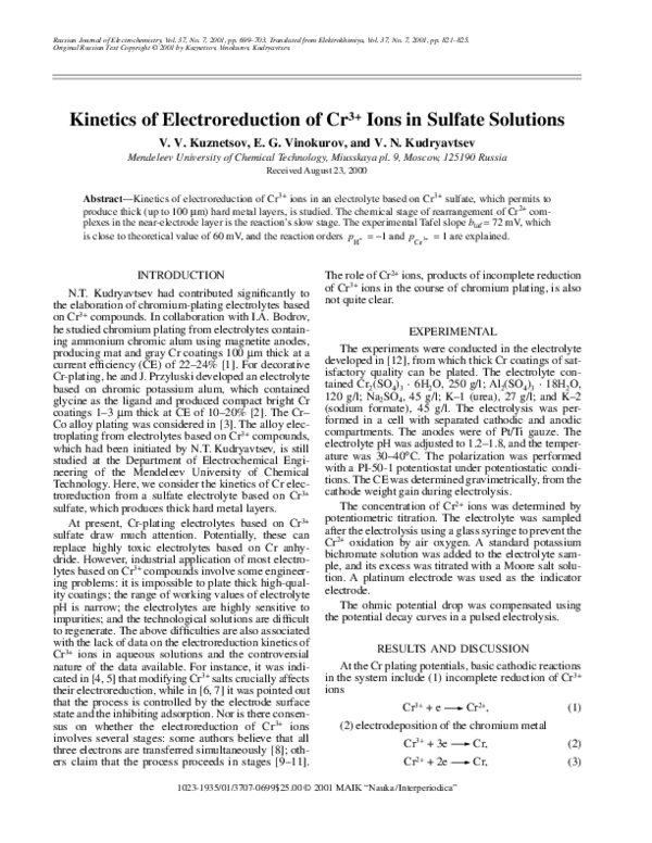 (PDF) Kinetics of Electroreduction of Cr3+Ions in Sulfate Solutions