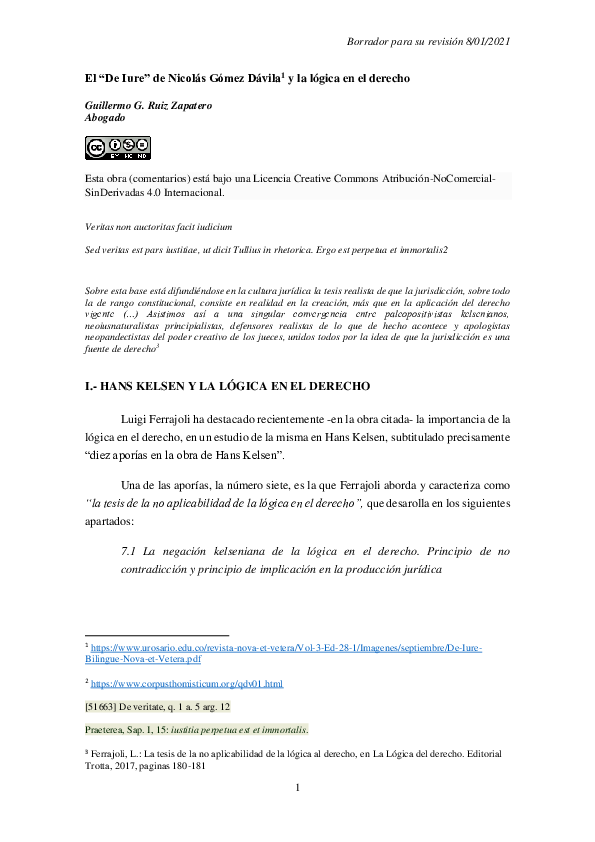 (PDF) El "De Iure" de Nicolás Gómez Dávila 1 y la lógica en el derecho