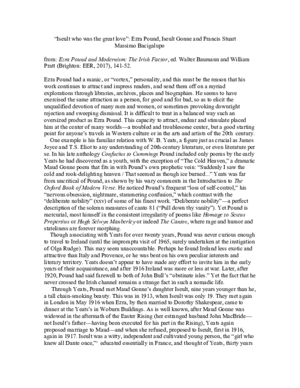 (DOC) “Iseult who was the great love”: Ezra Pound, Iseult Gonne and Francis Stuart