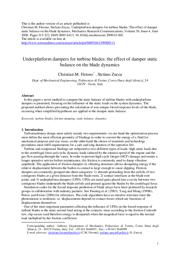 (PDF) Underplatform dampers for turbine blades: The effect of damper ...