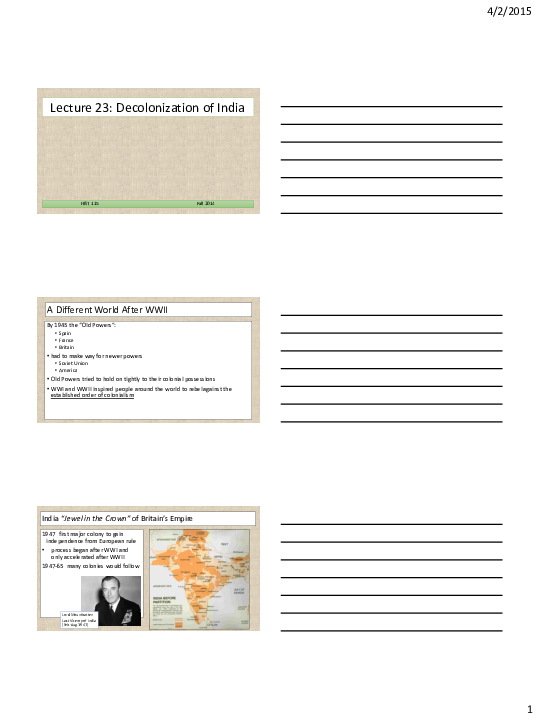 (PDF) Lecture 23: Decolonization of India