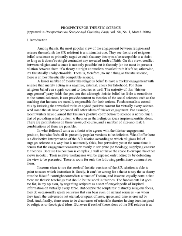 (DOC) PROSPECTS FOR THEISTIC SCIENCE