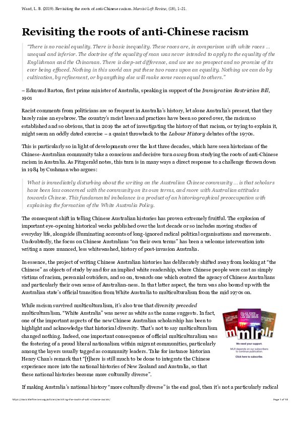 (PDF) Revisiting the roots of anti-Chinese racism