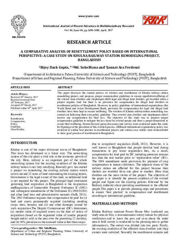 (PDF) A COMPARATIVE ANALYSIS OF RESETTLEMENT POLICY BASED ON ...