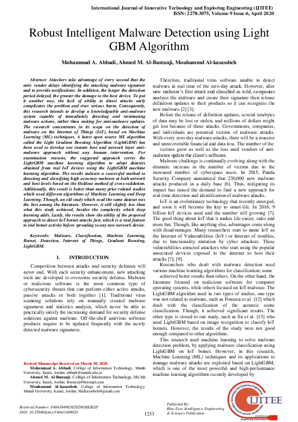 (PDF) Robust Intelligent Malware Detection using Light GBM Algorithm