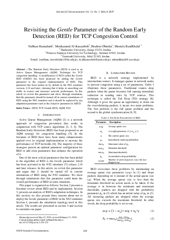 (PDF) Revisiting the Gentle Parameter of the Random Early Detection (RED) for TCP Congestion Control