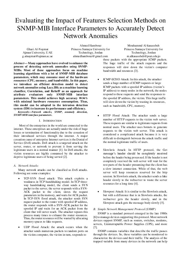 (PDF) Evaluating the Impact of Feature Selection Methods on SNMP-MIB ... (PDF) Evaluating the Impact of Feature Selection Methods on SNMP-MIB ...