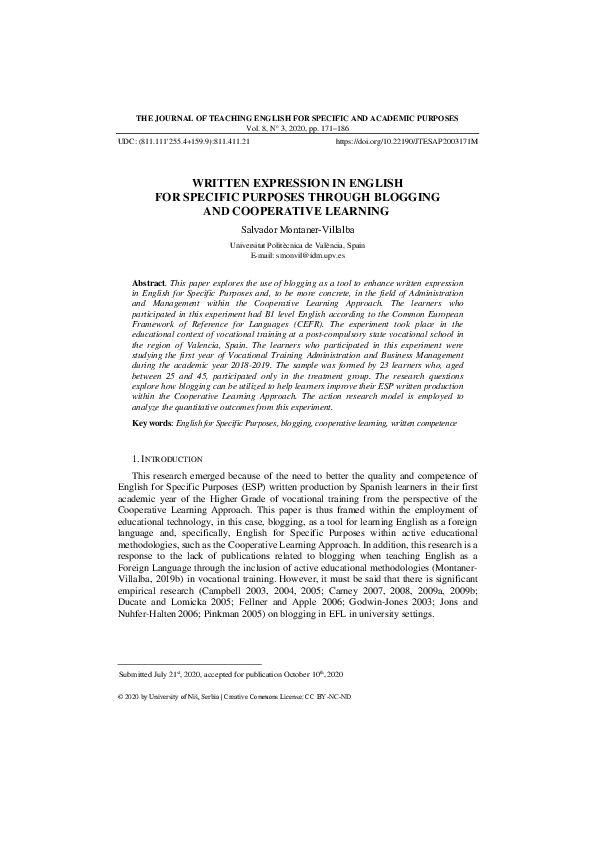 (PDF) THE JOURNAL OF TEACHING ENGLISH FOR SPECIFIC AND ACADEMIC ...