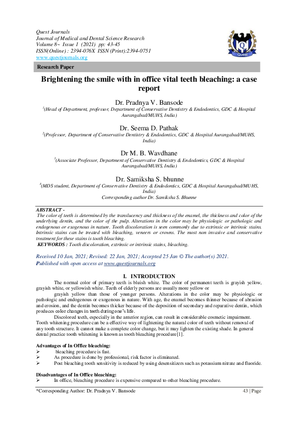 (PDF) Brightening the smile with in office vital teeth bleaching: a ...