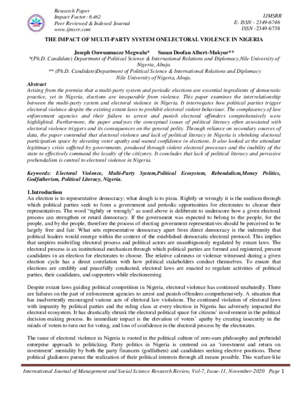 PDF THE IMPACT OF MULTI PARTY SYSTEM ONELECTORAL VIOLENCE IN NIGERIA pdf-the-impact-of-multi-party-system-onelectoral-violence-in-nigeria