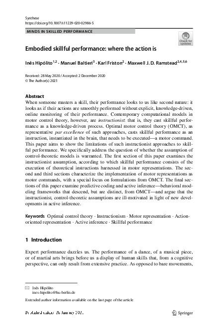(PDF) Embodied Skillful Performance: Where the Action Is
