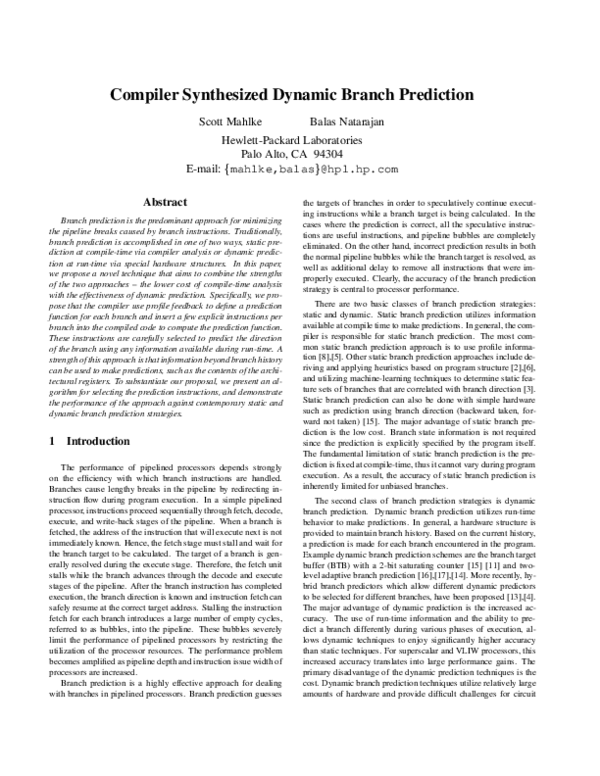 Pdf Compiler Synthesized Dynamic Branch Prediction