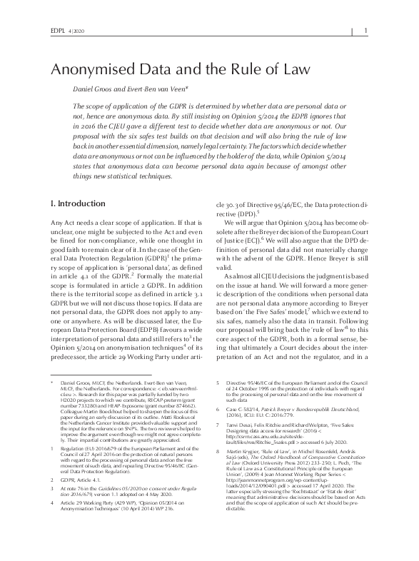 (PDF) Anonymised Data and the Rule of Law