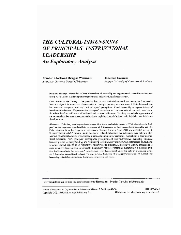 (PDF) The Cultural Dimensions of Principal Instructional Leadership: An ...