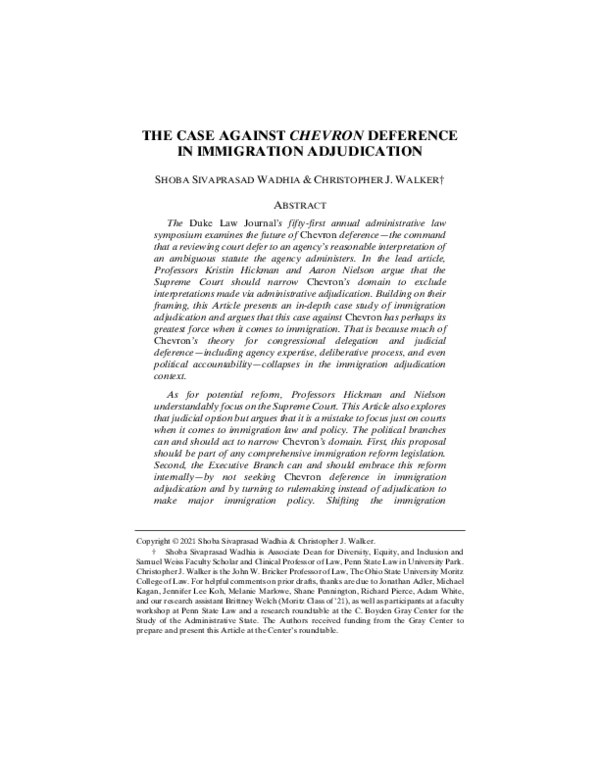 (PDF) The Case Against Chevron Deference in Immigration Adjudication