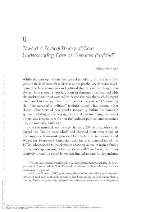 (PDF) Toward a Political Theory of Care: Understanding Care as "Service ...