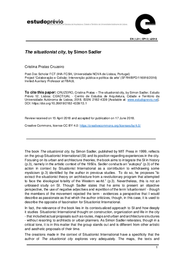 (PDF) The situationist city, by Simon Sadler