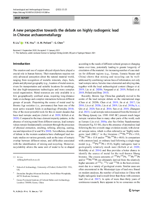 (PDF) A new perspective towards the debate on highly radiogenic lead in ...