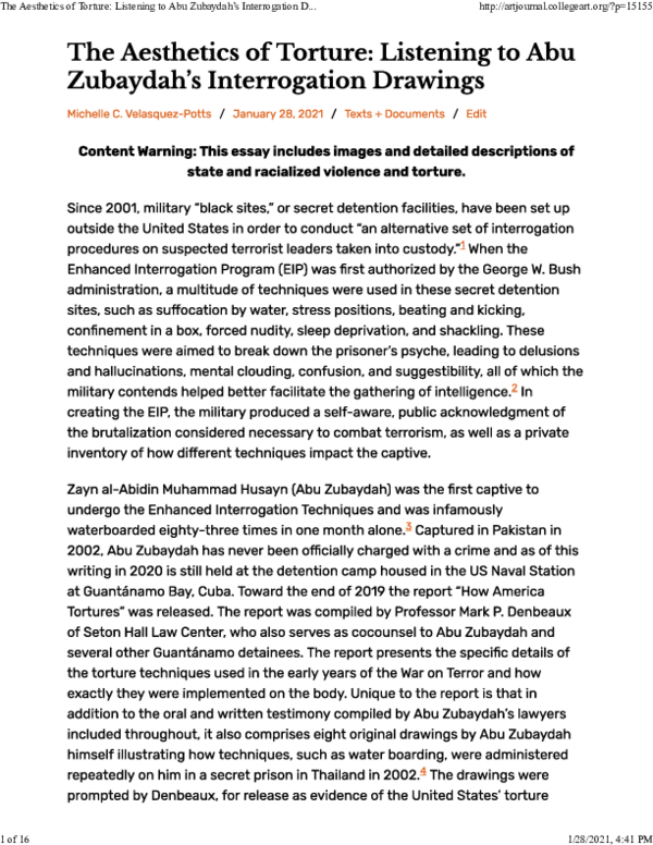(PDF) The Aesthetics of Torture: Listening to Abu Zubaydah's ...