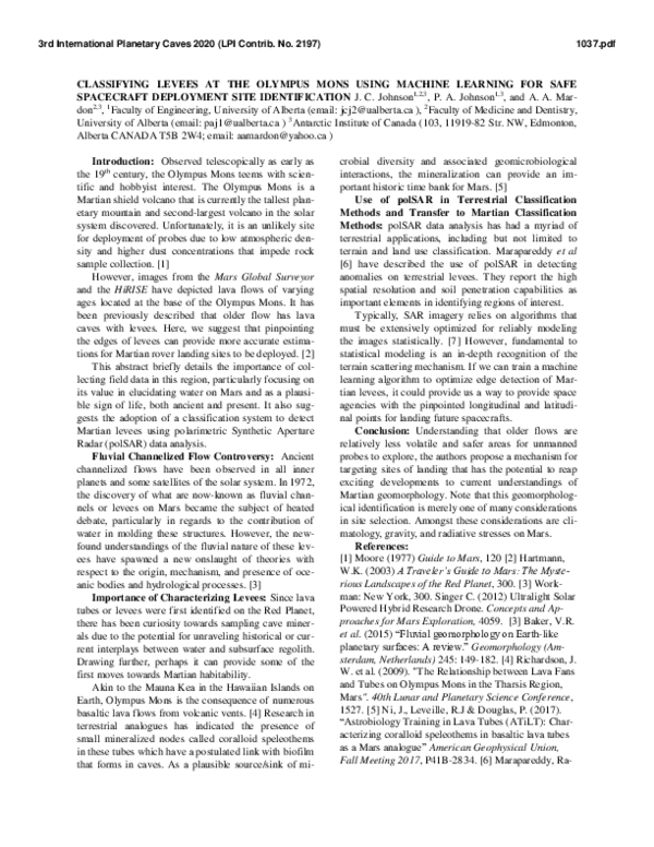 (PDF) Classifying Levees at the Olympus Mons Using Machine Learning for ...